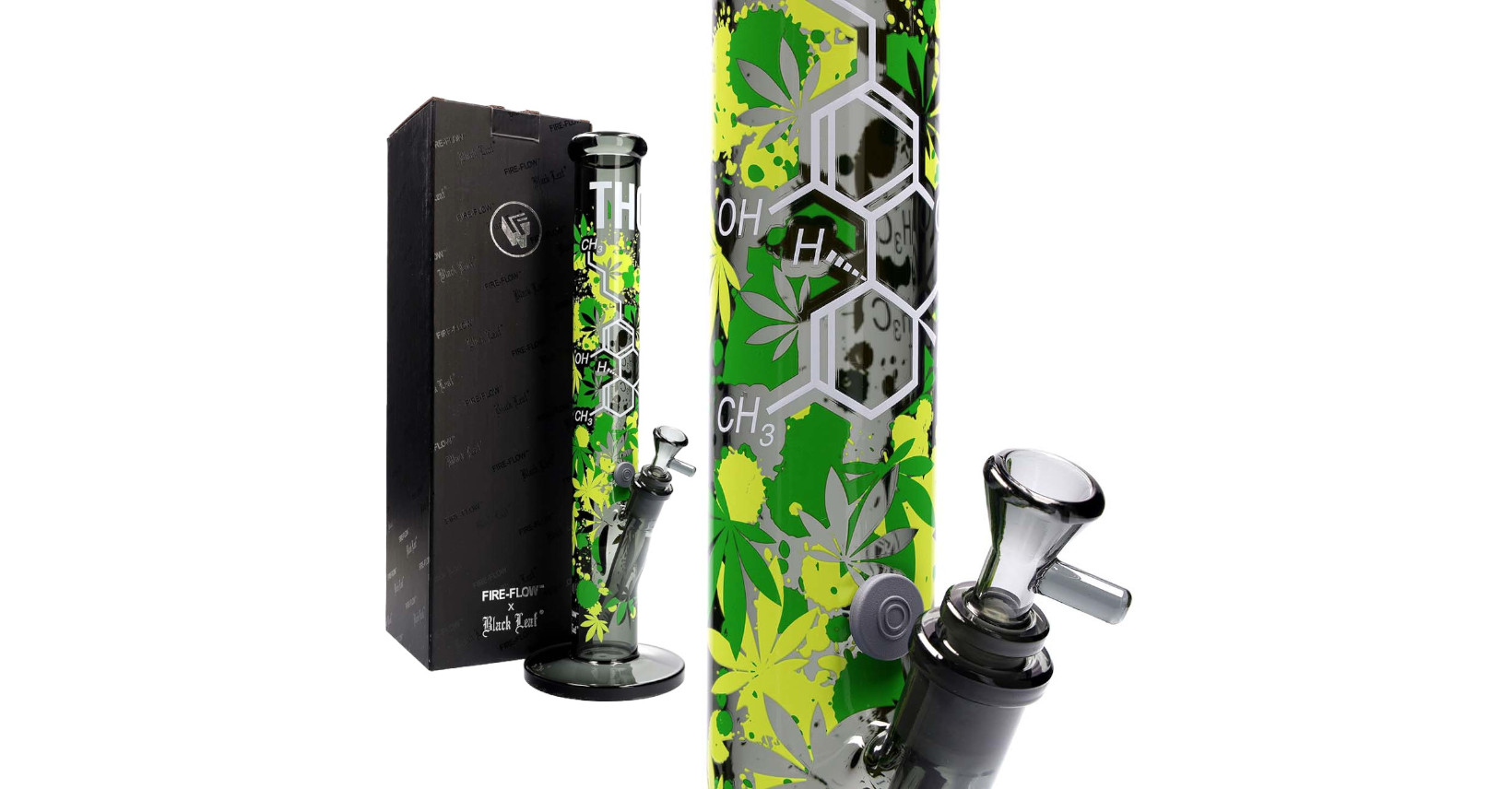 Bongo szklane FIRE-FLOW X Black Leaf Bong THC Molecule 40cm - Samanatura.eu